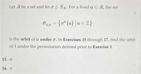 solved let a be a set and let σ∈sa for a fixed a∈a the set
