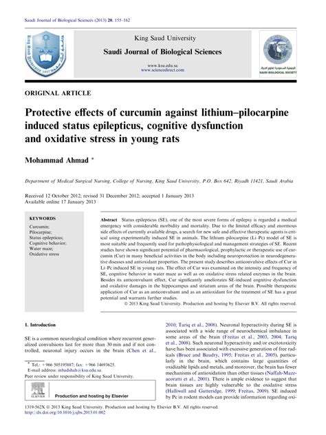 Pdf Protective Effects Of Curcumin Against Lithium Pilocarpine Induced Status Epilepticus