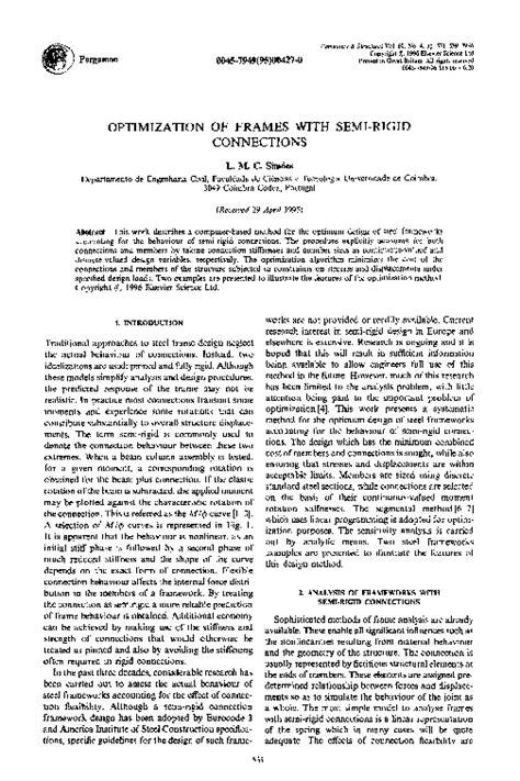 Pdf Optimization Of Frames With Semi Rigid Connections