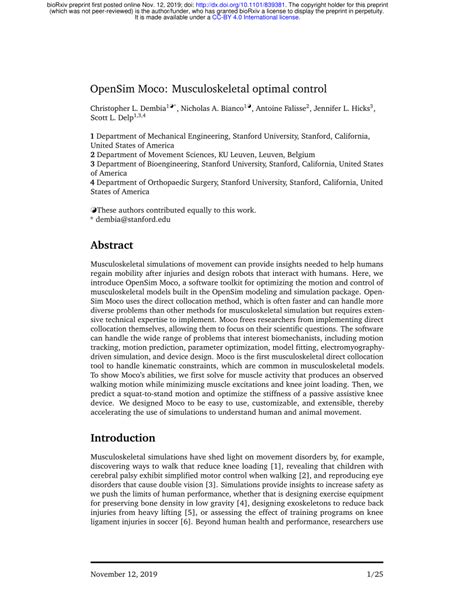 Pdf Opensim Moco Musculoskeletal Optimal Control