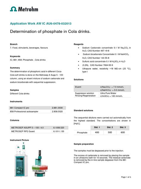 Determination Of Phosphate In Cola Drinks Pdf Sodium Carbonate Sodium Bicarbonate