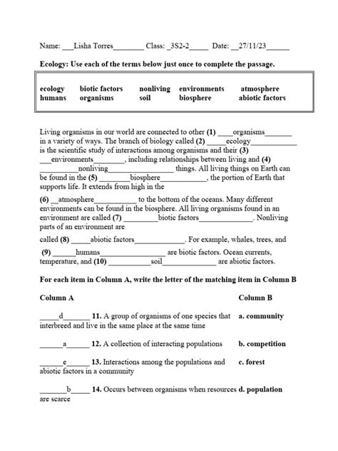 Ecology 1 Assignment Pdf Science And Mathematics