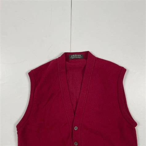 Jaeger Jaeger Cardigan Small 36 Red Sleeveless Jumper V Neck Plain