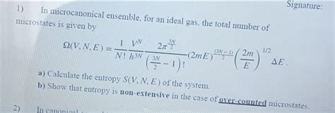 solved 1 in microcanonical ensemble for an ideal gas the