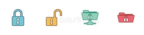 Set Lock Open Padlock Ftp Folder And And Folder Icon Vector Stock Vector Illustration Of