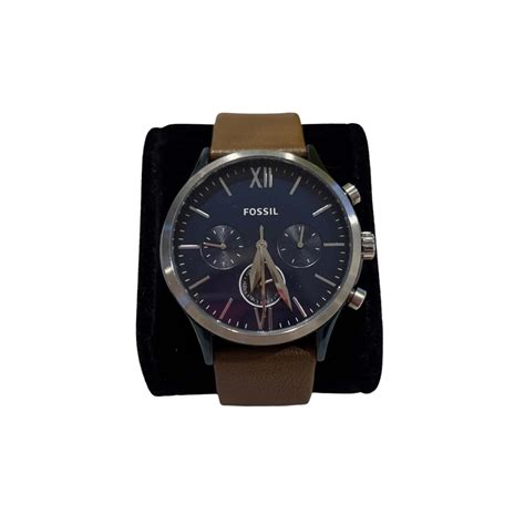 Fossil Fenmore Mens Watch With A Blue Dial And Brown Leather Strap Bq2402 Brand New Battery