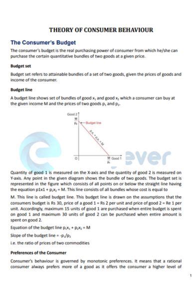 CBSE Class Microeconomics Theory Of Consumer Behaviour Notes