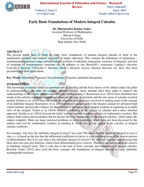 Pdf Early Basic Foundations Of Modern Integral Calculus