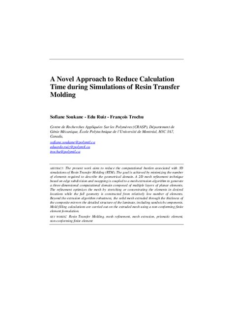 Pdf A Novel Approach To Reduce Calculation Time During Simulations Of Resin Transfer Molding