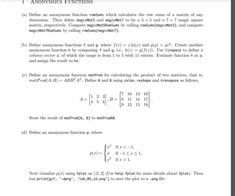 Solved Anonymous Functions A Define An Anonymous Function