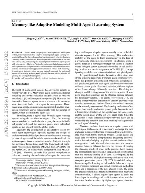 Memory Like Adaptive Modeling Multi Agent Learning System Deepai