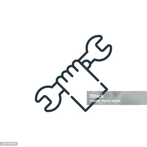 흰색 배경에 격리된 렌치 벡터 아이콘입니다 웹 사이트 디자인 및 모바일 앱 개발을위한 개요 얇은 라인 렌치 아이콘 얇은 라인 렌치 윤곽선 아이콘 벡터 일러스트레이션 강철에