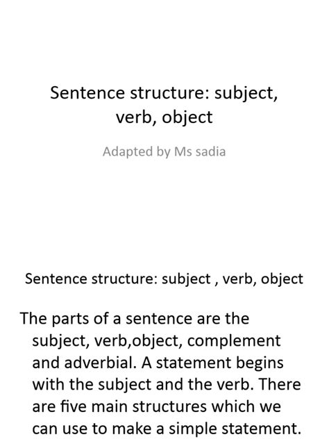 Sentence Structure Pdf Verb Subject Grammar