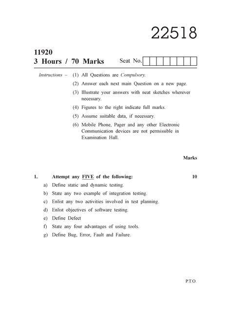 22518 Qp2 Question Apaper 22518 11920 3 Hours 70 Marks Seat No P