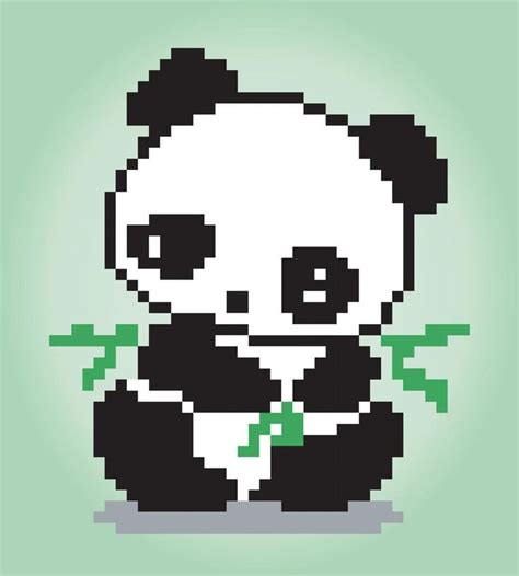Pixel Art Panda With A Green Plant