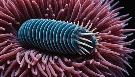 A Blue Segmented Worm With White Bristles Is Nestled Inside A Bed Of