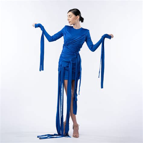 Rochie Albastra Cu Esarfe • Esanata Design