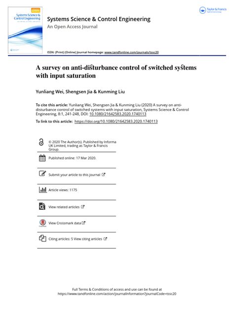 A Survey On Anti Disturbance Control Of Switched Systems With Input Saturation Pdf Control