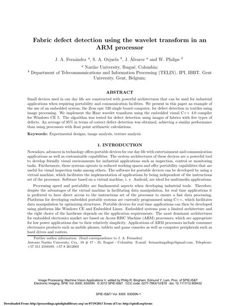 Pdf Fabric Defect Detection Using The Wavelet Transform In An Arm