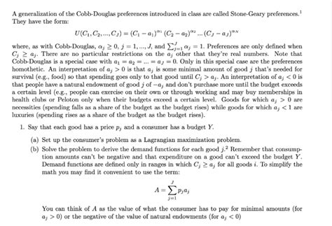 A Generalization Of The Cobb Douglas Preferences