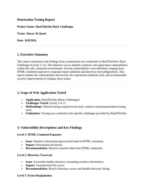 Penetration Testing Report Pdf