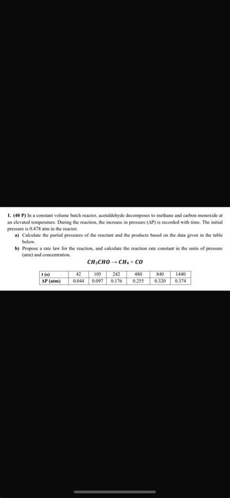 Solved P In A Constant Volume Batch Reactor Chegg