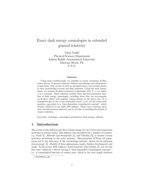 Pdf Exact Dark Energy Cosmologies In Extended General Relativity