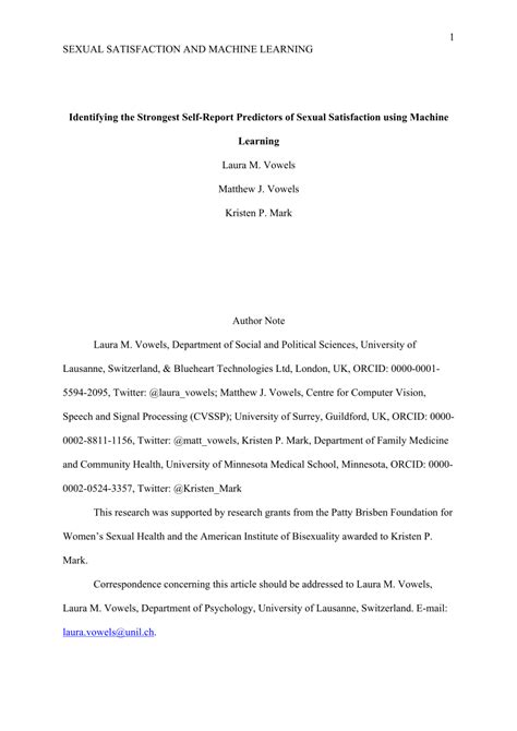 Pdf Identifying The Strongest Self Report Predictors Of Sexual Satisfaction Using Machine Learning
