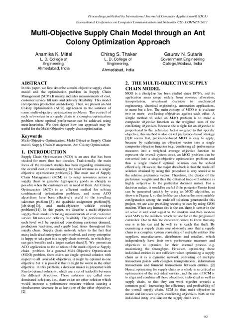 Pdf Ant Colony Optimization For Multi Objective Supply Chain Model