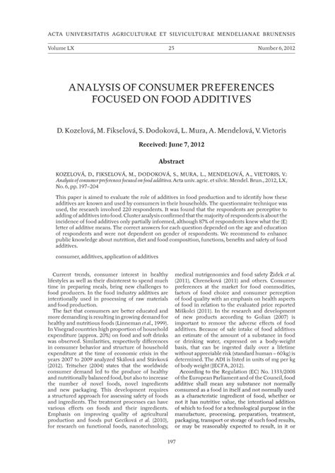 Pdf Analysis Of Consumer Preferences Focused On Food Additives