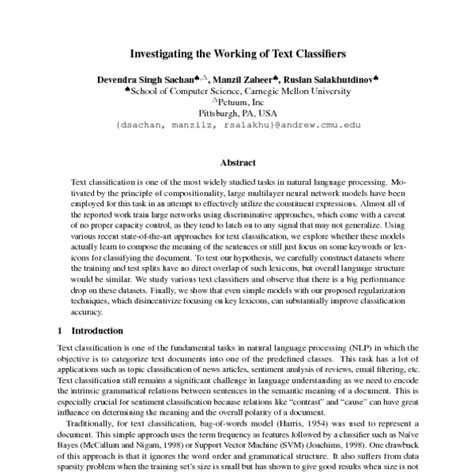 Investigating The Working Of Text Classifiers Acl Anthology
