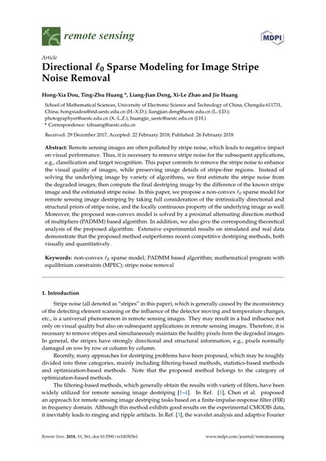 PDF Directional ℓ Sparse Modeling for Image Stripe Noise Removal