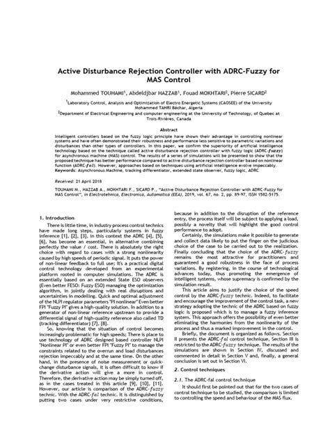 Active Disturbance Rejection Controller With Adrc Fuzzy For Mas Control Pdf Control Theory