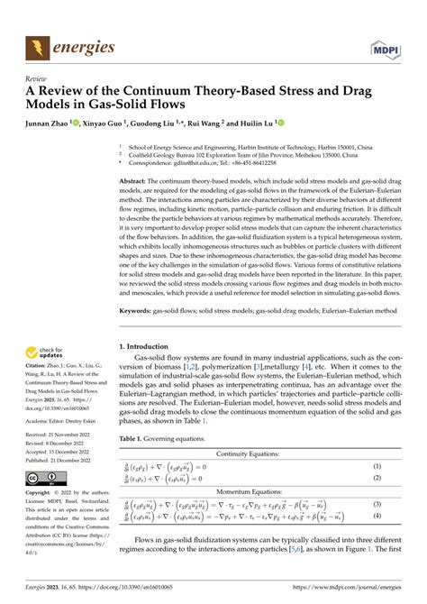 Pdf A Review Of The Continuum Theory Based Stress And Drag Models In