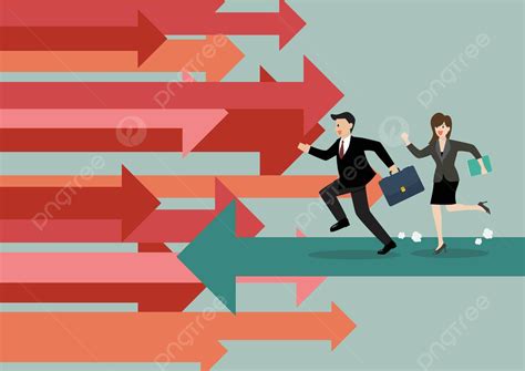 Reversing The Trend A Man And A Woman In Business Attire Running Backwards Vector Direction