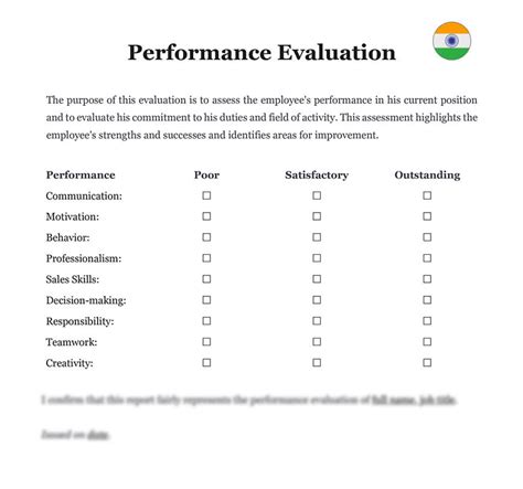 Employee Performance Evaluation In India Download Template