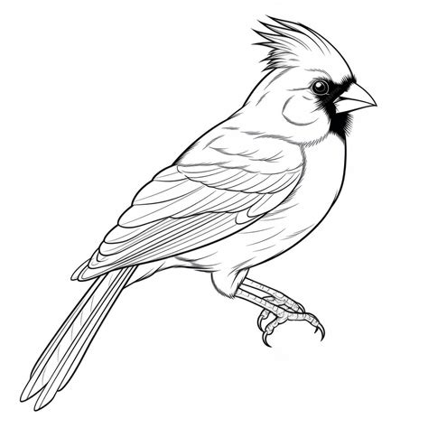 Cardinal Realista Para Colorir Página De Desenho De Pássaros Em Preto E