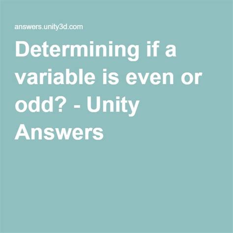 Determining If A Variable Is Even Or Odd Unity Answers
