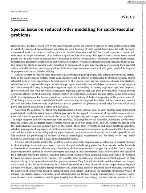 Pdf Special Issue On Reduced Order Modelling For Cardiovascular Problems
