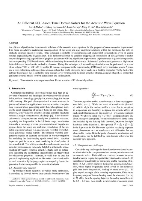 Pdf An Efficient Gpu Based Time Domain Solver For The Acoustic Wave Equation
