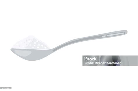 설탕 숟가락 소금 또는 설탕 벡터 그림의 분말 결정의 전체 커피 나 차 요리와 베이킹 재료와 함께 작은 술 측면 보기음료에 필요한 깨끗한 유기농 에코 푸드 가루로 빻은에