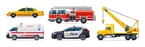Premium Vector Set Of Emergency Vehicles Taxi Fire Truck Ambulance