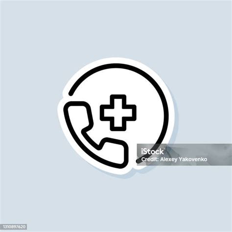 긴급 전화 스티커 원격 의료 또는 원격 건강 가상 방문 의료 지원 서비스 콜 병원 전화 격리된 흰색 배경의 벡터입니다 Eps 10 고객 서비스 담당자에 대한 스톡 벡터 아트