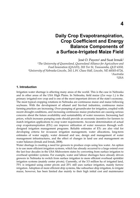 Pdf Daily Crop Evapotranspiration Crop Coefficient And Energy Balance Components Of A Surface