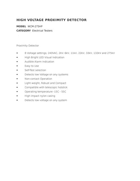 High Voltage Proximity Detector High Voltage Proximity Detector Model