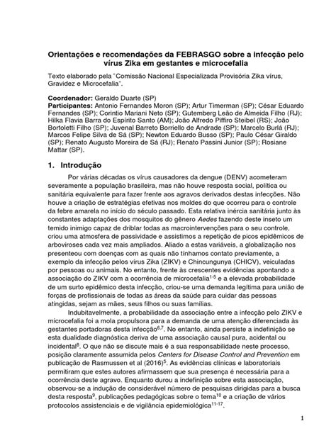 Zika Em Gestantes Orientações Da Febrasgo Pdf Gravidez Vírus Da Zika