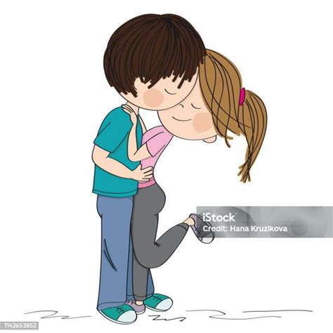 연인의 젊은 부부는 포옹 하 고 키스 원래 손으로 그린 그림입니다 남자에 대한 스톡 벡터 아트 및 기타 이미지 남자 여자 키스 Istock