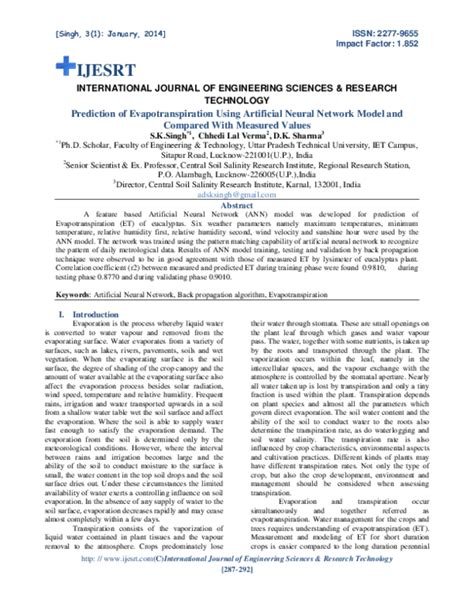 Pdf Prediction Of Evapotranspiration Using Artificial Neural Network Model And Compared With