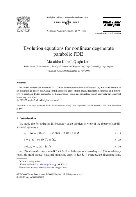 Pdf Evolution Equations For Nonlinear Degenerate Parabolic Pde