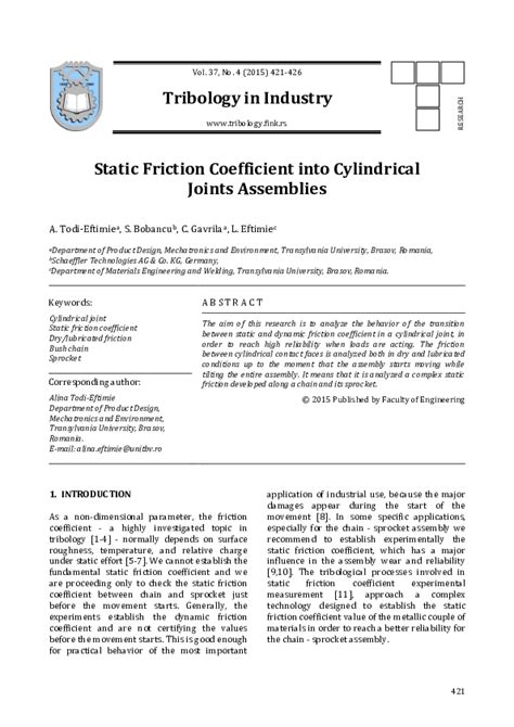 Pdf Static Friction Coefficient Into Cylindrical Joints Assemblies